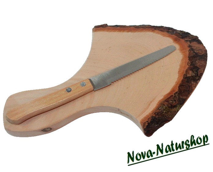 nova-naturshop.de - Griffrinde Holzbrett mit Messer